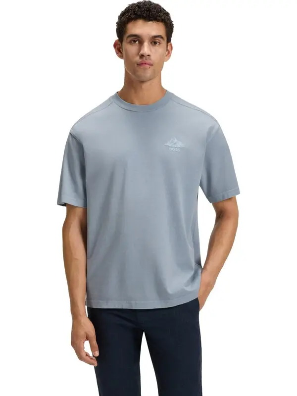 BOSS Logo-detail T-shirt In Cotton Jersey - Light Blue