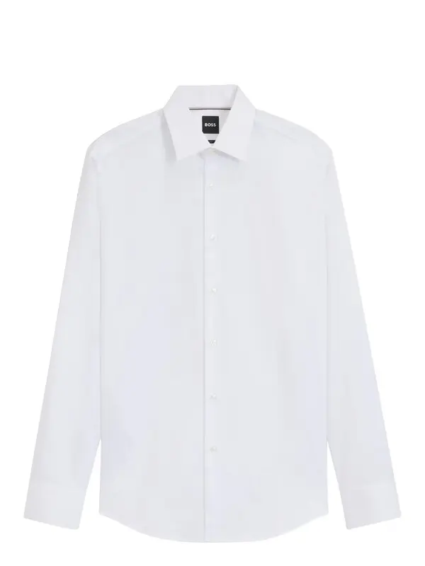 BOSS Logo-jacquard Slim-fit Shirt In Italian Cotton - White