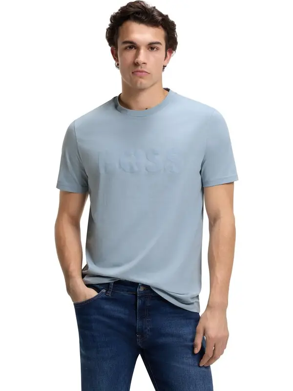 BOSS Cotton-jersey T-shirt With Large Logo Print - Light Blue