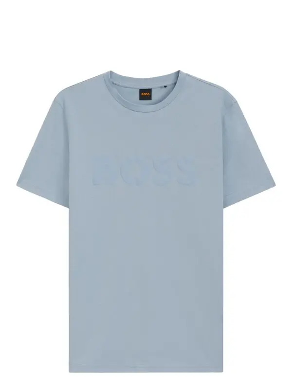 BOSS Cotton-jersey T-shirt With Large Logo Print - Light Blue