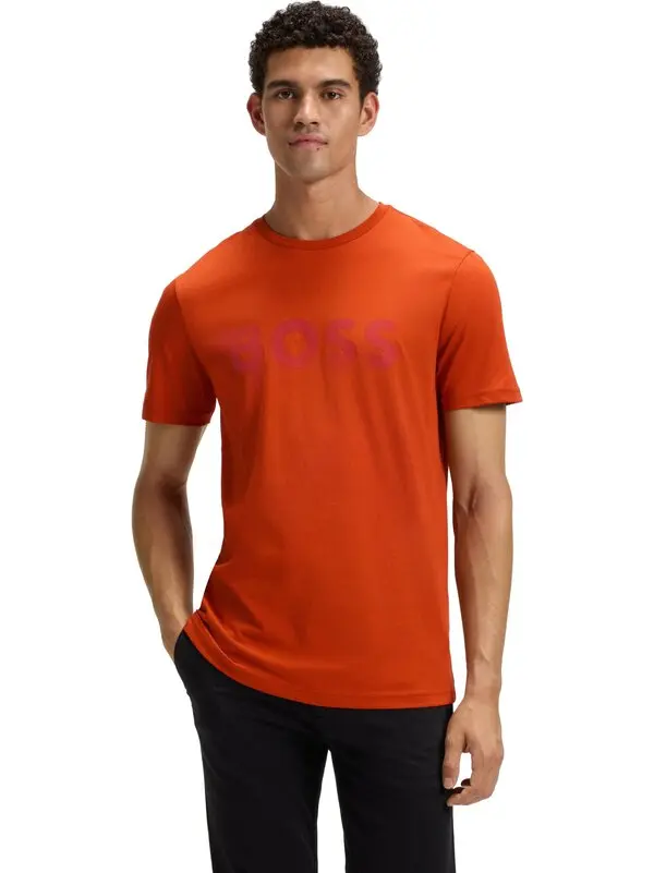 BOSS Cotton-jersey T-shirt With Large Logo Print - Orange