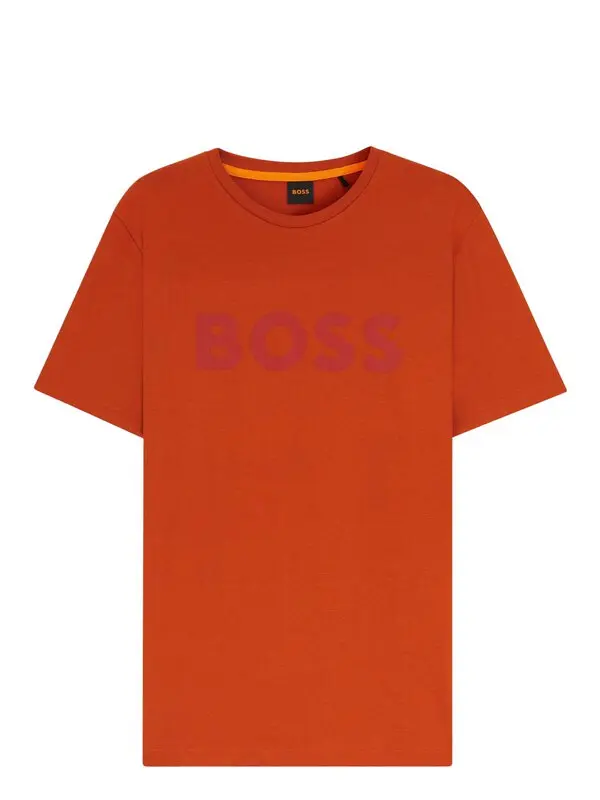 BOSS Cotton-jersey T-shirt With Large Logo Print - Orange