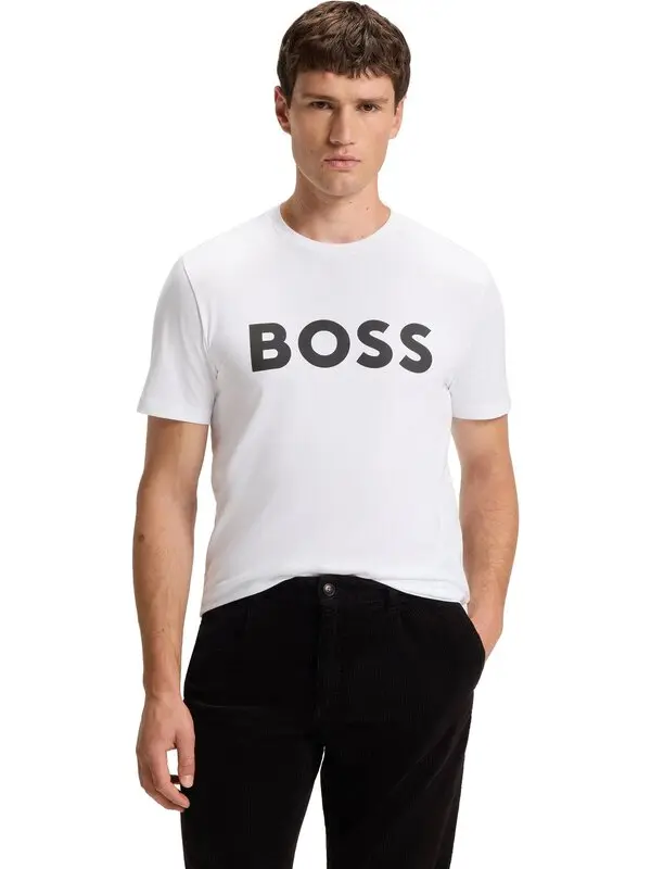 BOSS Cotton-jersey T-shirt With Large Logo Print - White
