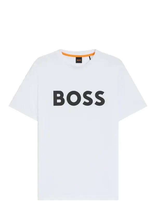 BOSS Cotton-jersey T-shirt With Large Logo Print - White
