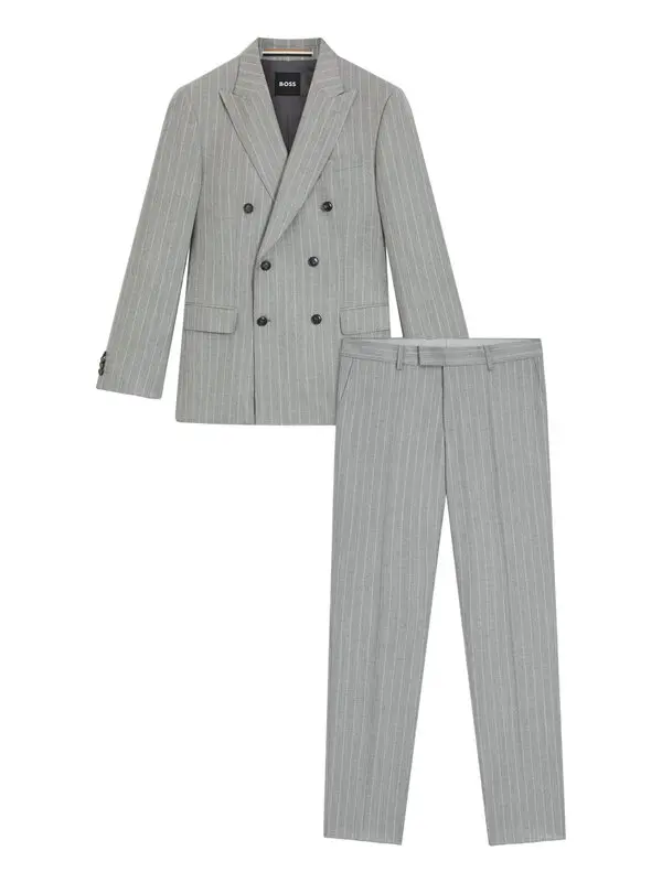 BOSS Two-piece Slim-fit Suit In Striped Virgin Wool - Silver