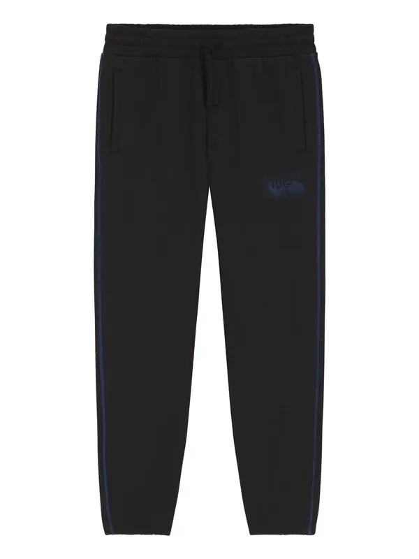 Hugo Logo-artwork Tracksuit Bottoms In Cotton Terry - Black