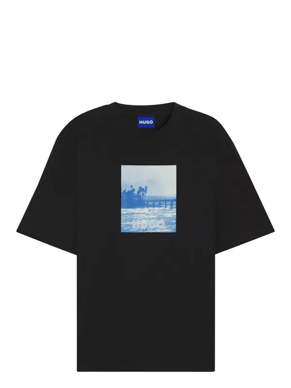 Hugo Printed-artwork T-shirt In Cotton Jersey - Black