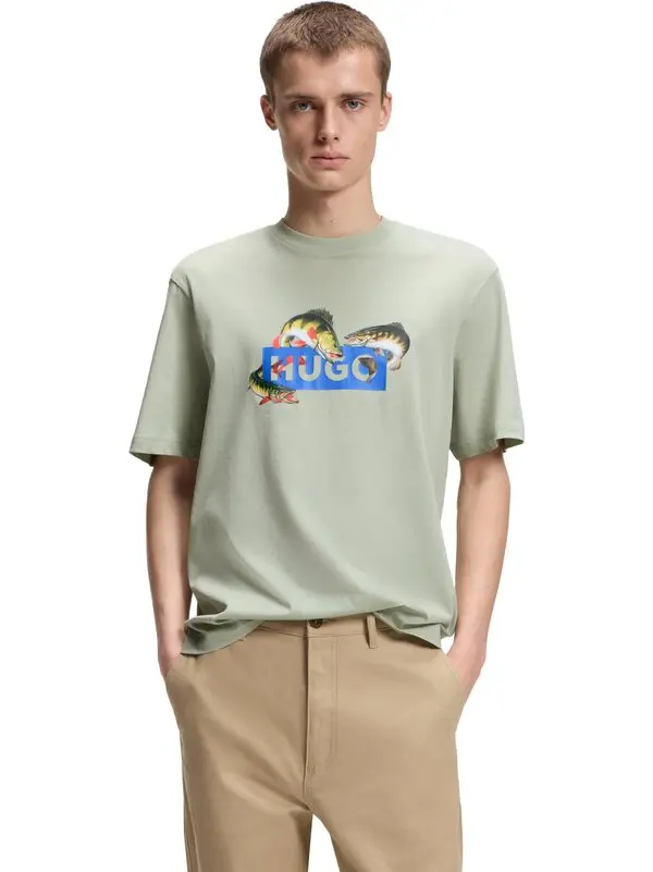 Hugo Printed-artwork T-shirt In Cotton Jersey - Light Green