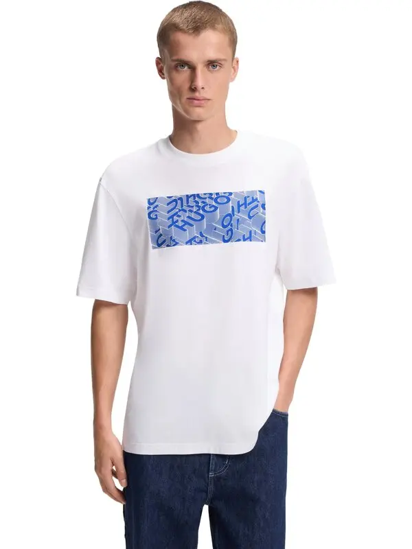 Hugo Printed-artwork T-shirt In Cotton Jersey - White
