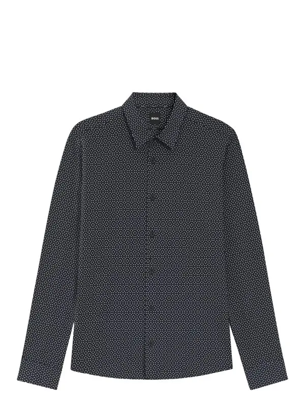 BOSS Printed Slim-fit Shirt In Italian Performance-stretch Jersey - Dark Blue