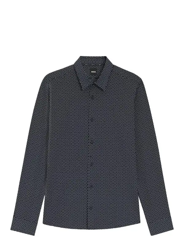 BOSS Printed Slim-fit Shirt In Italian Performance-stretch Jersey - Dark Blue