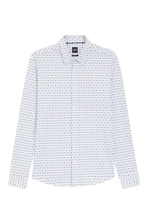 BOSS Printed Slim-fit Shirt In Italian Performance-stretch Jersey - Light Blue