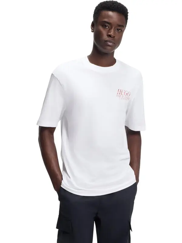 Hugo Marine-artwork T-shirt In Cotton Jersey - White