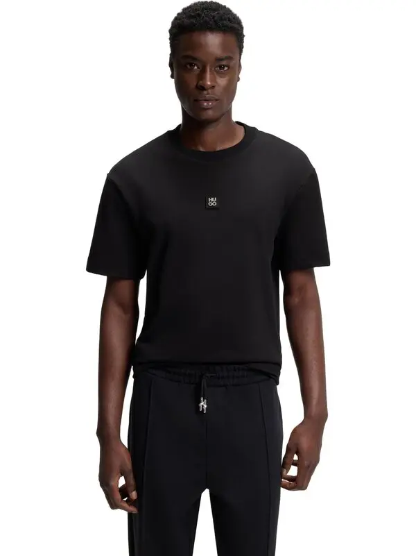 Hugo Stacked-logo T-shirt In A Cotton Blend - Black