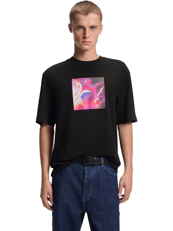 Hugo Colourful-artwork T-shirt In Cotton Jersey - Black
