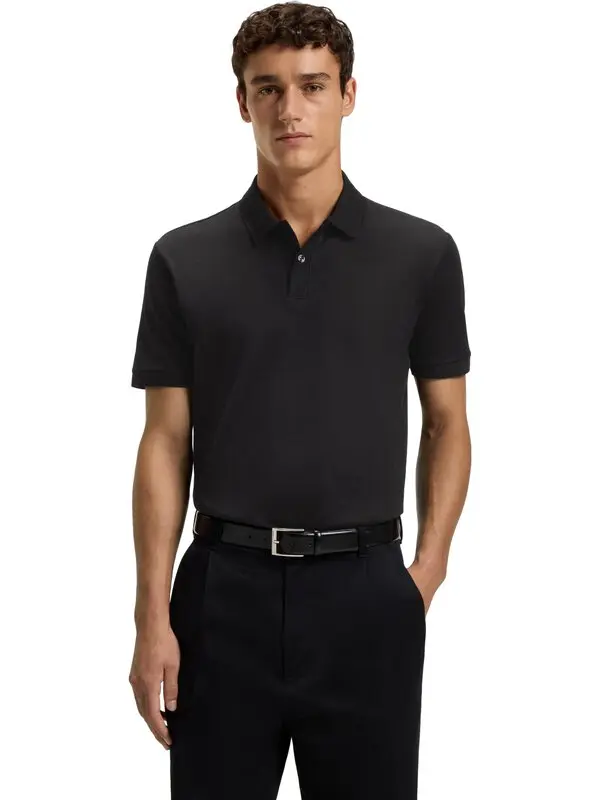 BOSS Micro-pattern Polo Shirt In Mercerised Cotton - Black