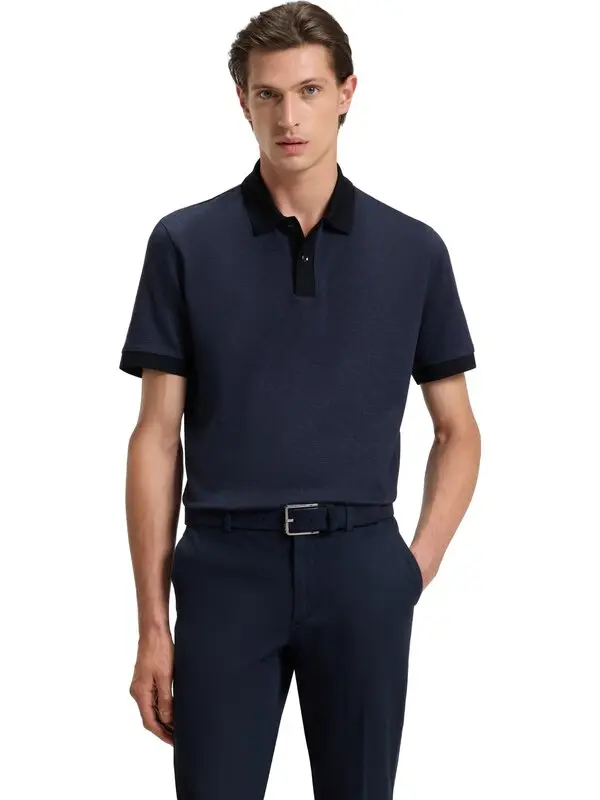 BOSS Micro-pattern Polo Shirt In Mercerised Cotton - Dark Blue