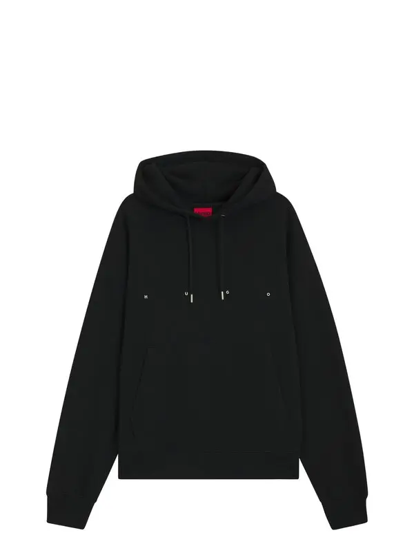Hugo Cotton-terry Hoodie With Graphic Print And Embroidered Logo - Black