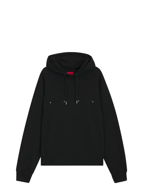 Hugo Cotton-terry Hoodie With Graphic Print And Embroidered Logo - Black