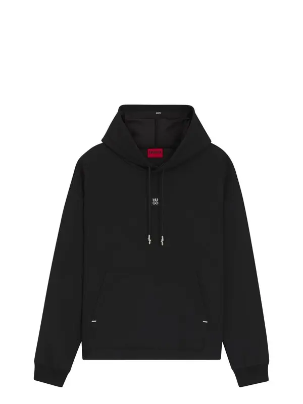 Hugo Relaxed Fit Hoodie With Stacked Logo - Black