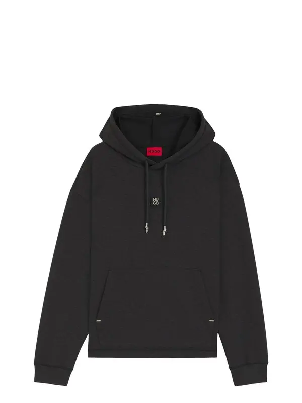 Hugo Relaxed Fit Hoodie With Stacked Logo - Grey