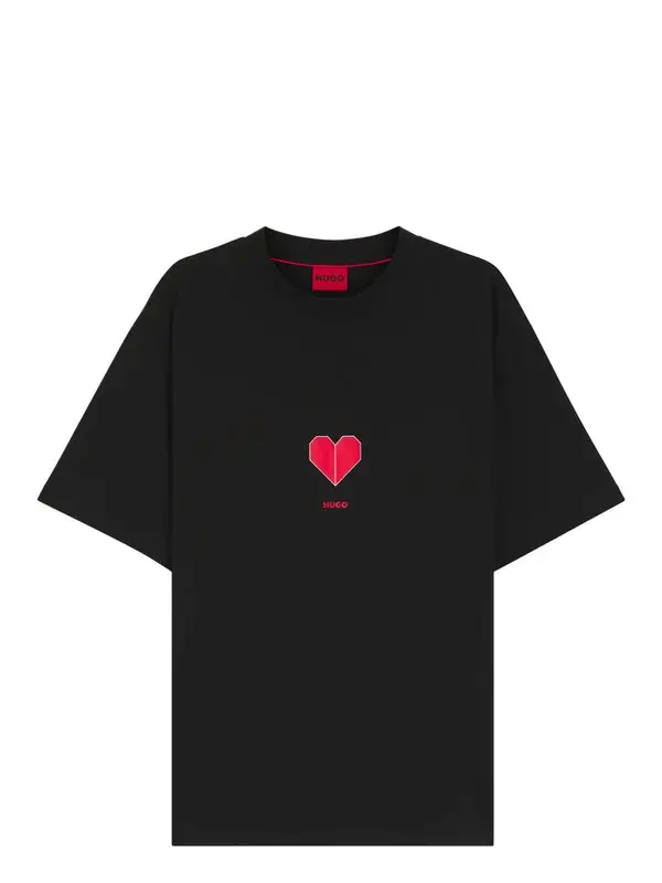 Hugo All-gender Cotton-jersey T-shirt With Origami-heart Prints - Black