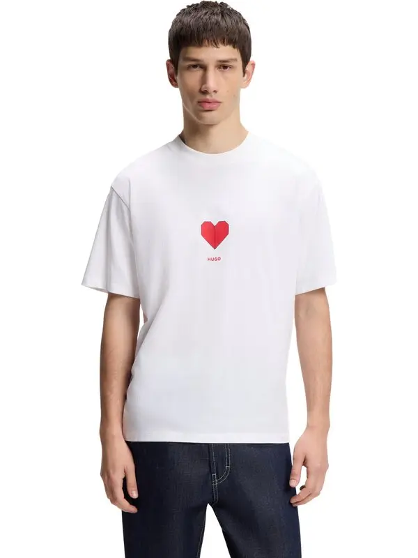 Hugo All-gender Cotton-jersey T-shirt With Origami-heart Prints - White