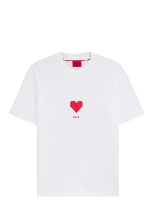 Hugo All-gender Cotton-jersey T-shirt With Origami-heart Prints - White