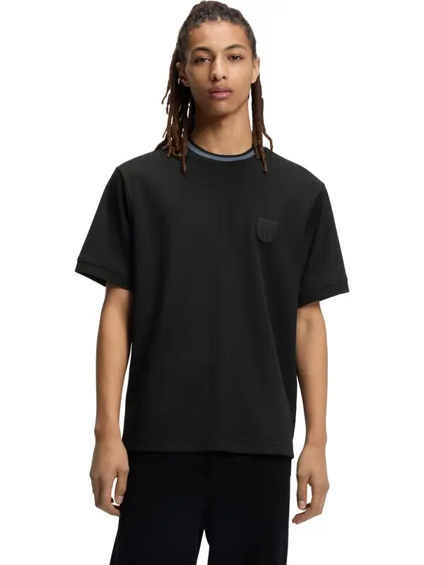 Hugo Cotton-blend T-shirt With Drop-needle Stripe - Black