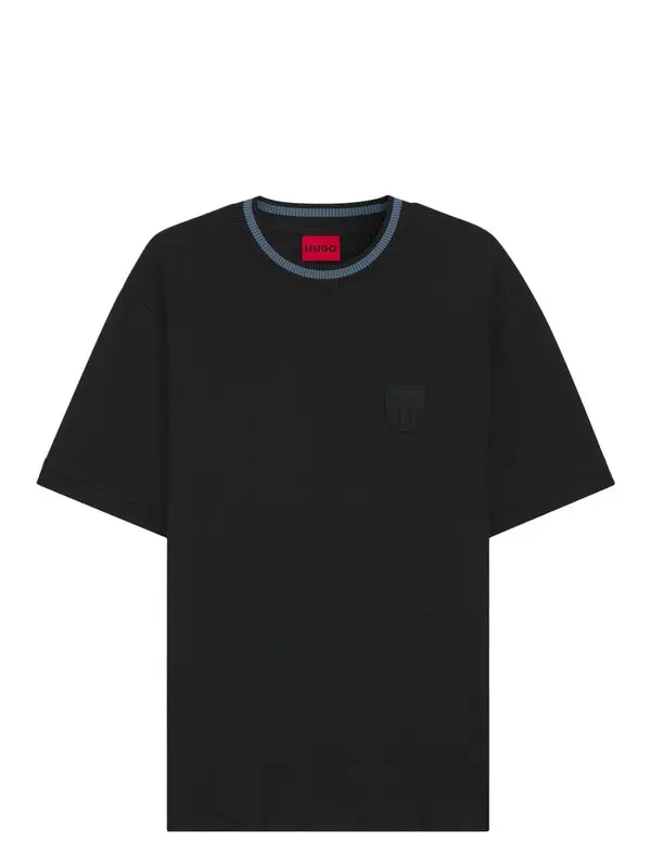 Hugo Cotton-blend T-shirt With Drop-needle Stripe - Black