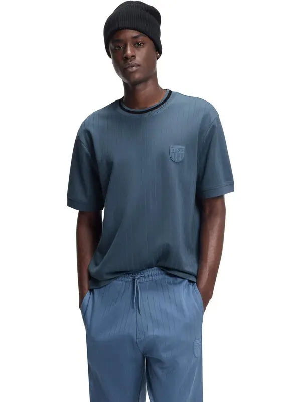 Hugo Cotton-blend T-shirt With Drop-needle Stripe - Light Blue