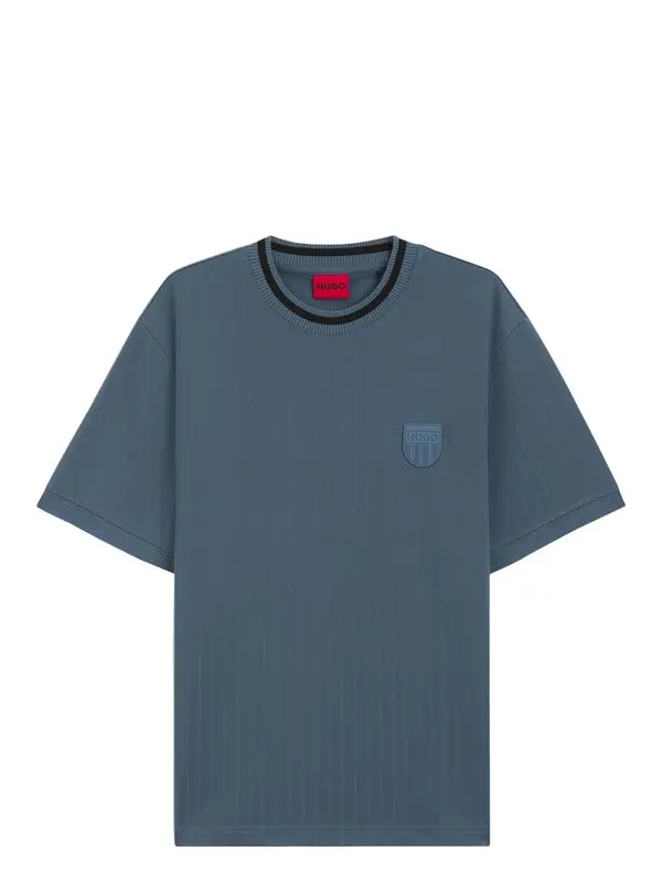 Hugo Cotton-blend T-shirt With Drop-needle Stripe - Light Blue