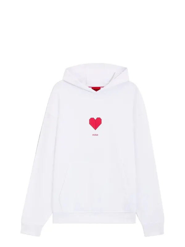 Hugo Cotton-terry Hoodie With Origami-heart Artwork - White