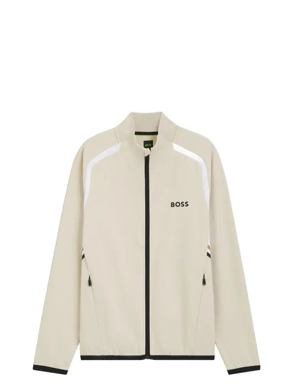 BOSS Zip-up Sweatshirt In Temperature-regulating Stretch Gabardine - Light Beige