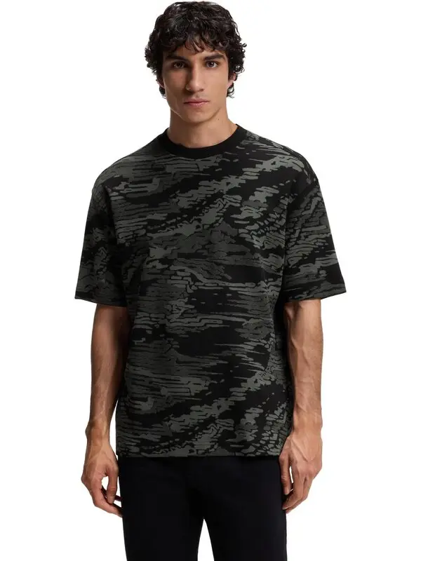 BOSS Camouflage-jacquard T-shirt In Cotton - Black