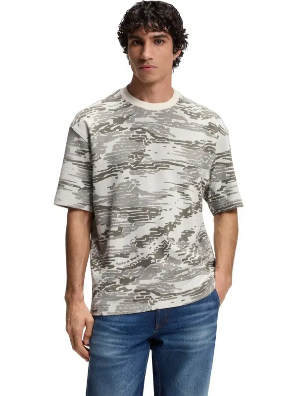 BOSS Camouflage-jacquard T-shirt In Cotton - White