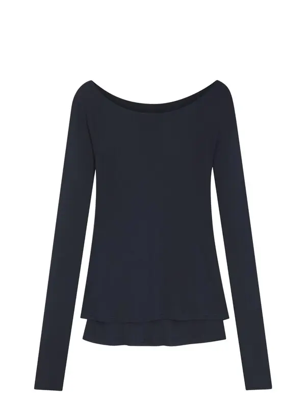 BOSS Sheer-jersey Top With Double Layer - Dark Blue
