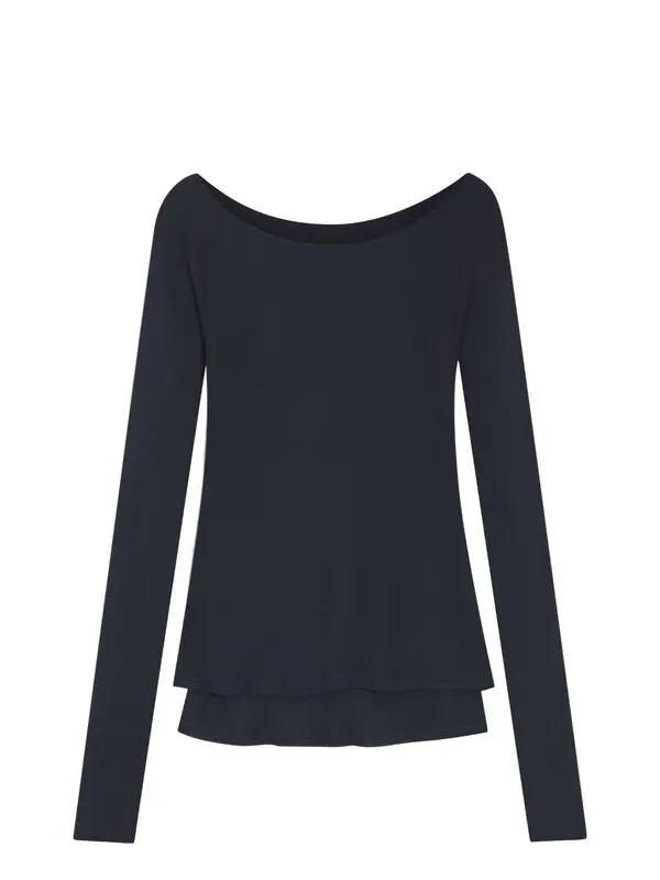 BOSS Sheer-jersey Top With Double Layer - Dark Blue
