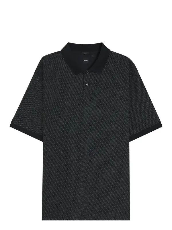 BOSS Mercerized-cotton Polo Shirt With Printed Monograms - Black