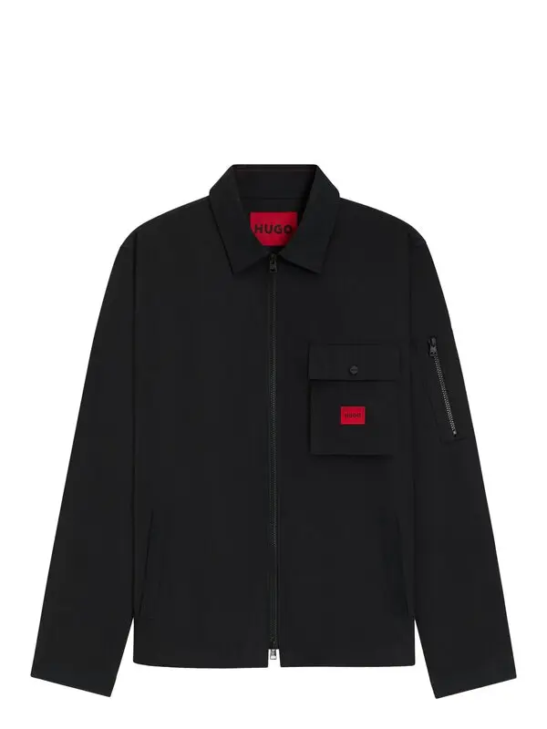 Hugo Cotton-blend Overshirt With Red Logo Label - Black