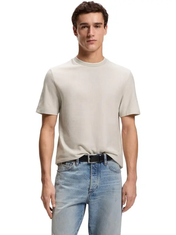 BOSS Cotton-silk T-shirt With Rich Structure - Khaki