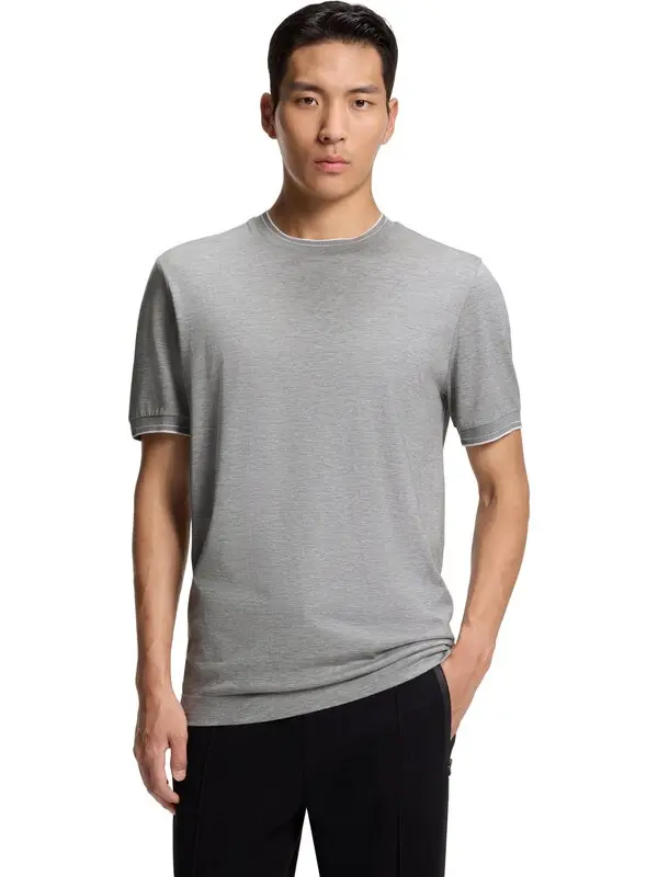 BOSS Collar-tipping T-shirt In Cotton And Silk - Silver