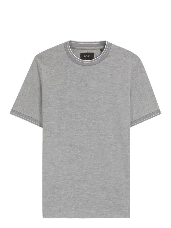 BOSS Collar-tipping T-shirt In Cotton And Silk - Silver