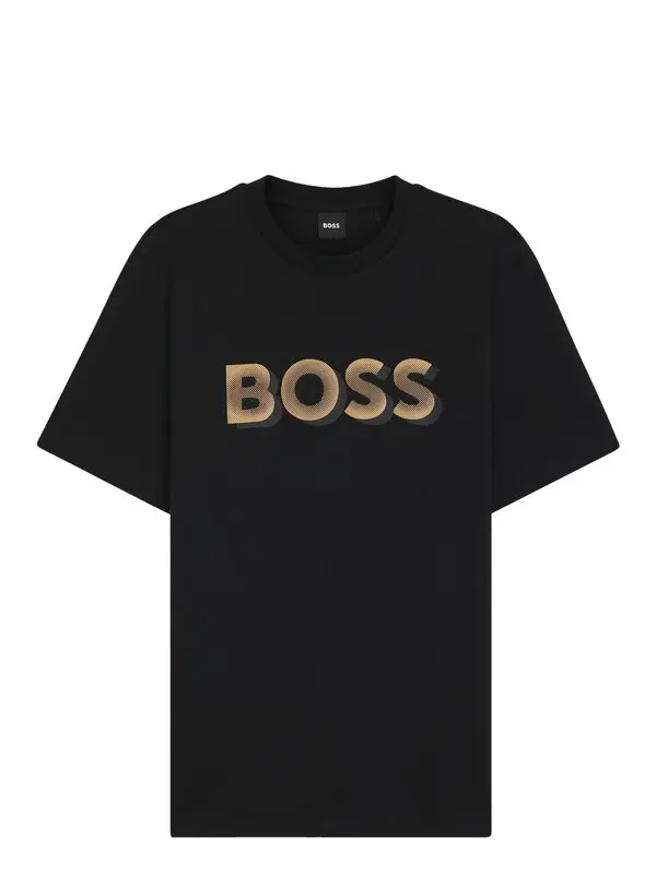 BOSS Logo-artwork T-shirt In Mercerised Cotton - Black