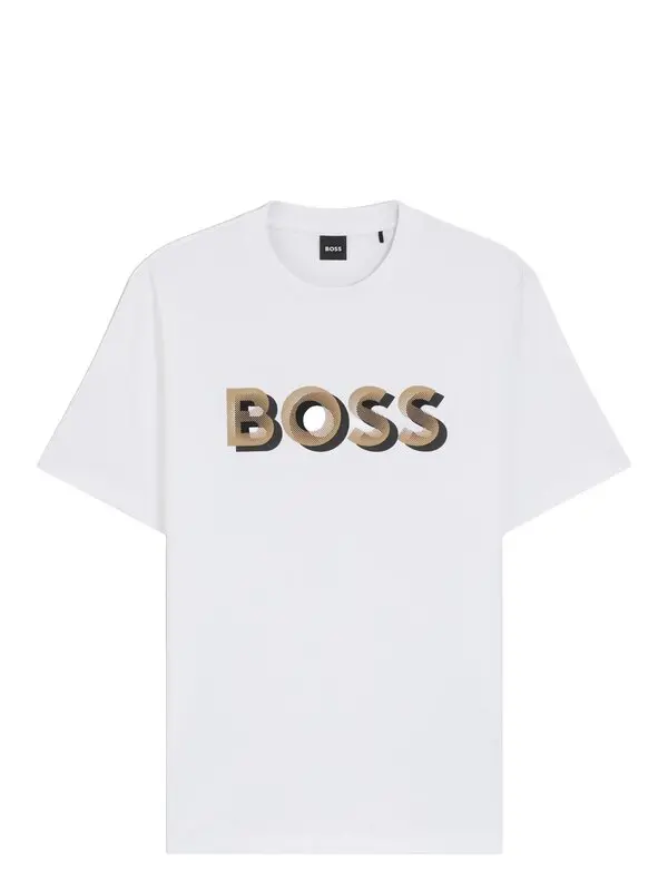 BOSS Logo-artwork T-shirt In Mercerised Cotton - White