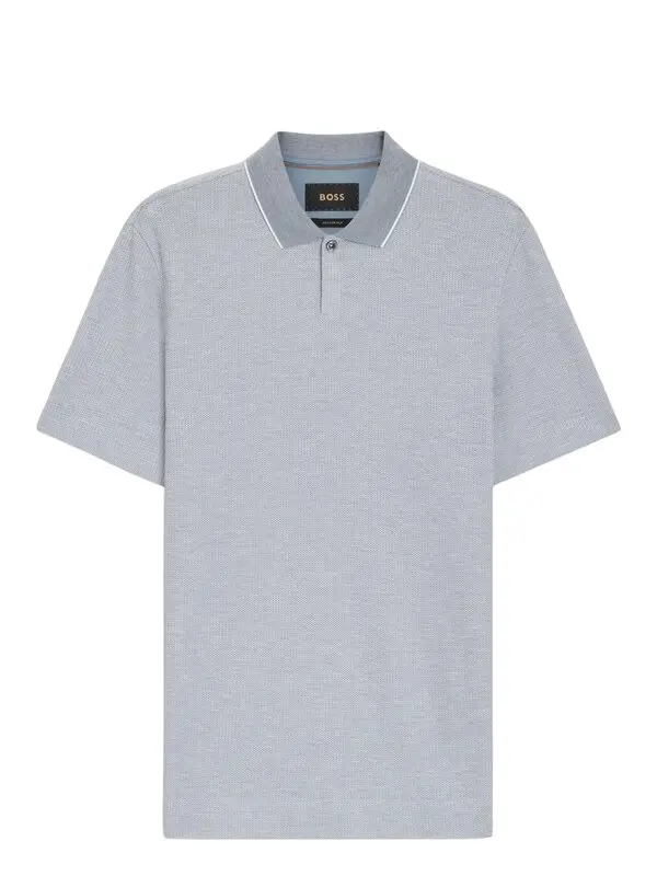 BOSS Cotton-silk Polo Shirt With Three-tone Structure - Light Blue