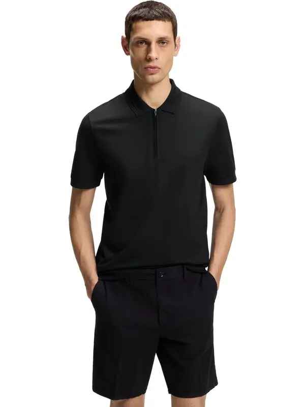 BOSS Zip-placket Polo Shirt In A Cotton Blend - Black