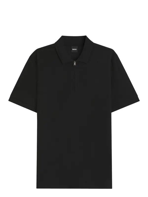 BOSS Zip-placket Polo Shirt In A Cotton Blend - Black