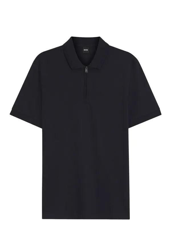 BOSS Zip-placket Polo Shirt In A Cotton Blend - Dark Blue
