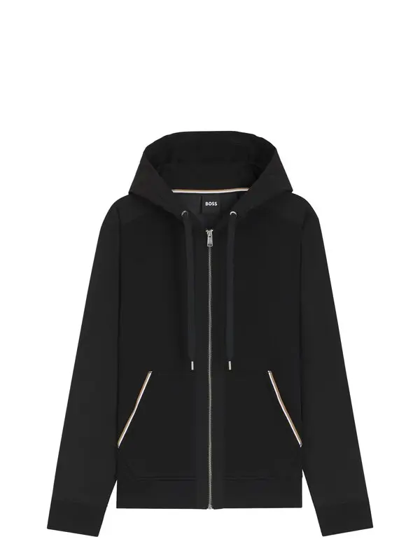 BOSS Cotton-terry Zip-up Hoodie With Striped Trims - Black
